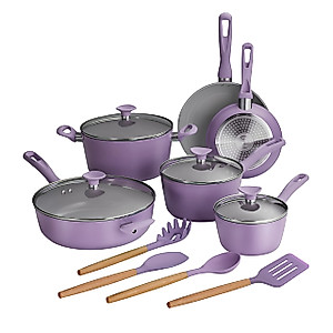 Tramontina 14-Piece Ceramic Non Stick Cookware Set with Lids, Heavy-Gauge Aluminum Pots and Pans Kitchen Set with PFOA/PTFE-Free Nonstick Coating, Dishwasher and Oven Safe (Purple)