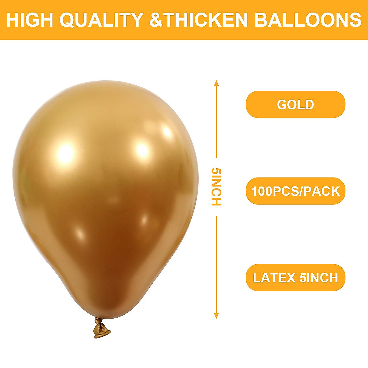 Sumind 100 Pieces 5 Inch Metallic Gold Balloons Decorative Latex Balloons for Birthday Wedding Engagement Festival Graduation Party Decorations