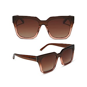 DIFF Bella II Oversized Square Sunglasses for Women UV400 Protection, Taupe Ombre Crystal + Brown Gradient Polarized