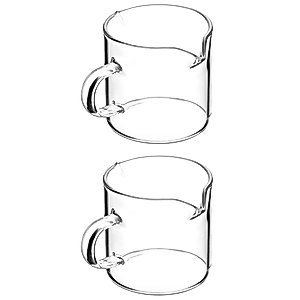 QWORK Double Spouts Espresso Shot Glass Cup Without Scale, 2 Pack Clear Glass Round Beaker with Handle, Suitable for Milk Coffee