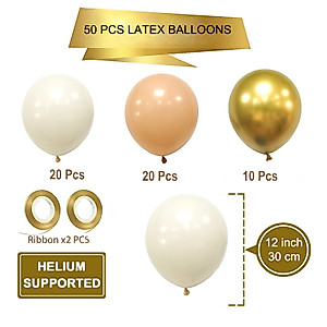 Blush Gold Beige Neutral Balloons, 50pcs 12 inch Neutral Balloons Blush Gold Beige Latex Balloons for Birthday Wedding Baby Shower Bride Party Decoration
