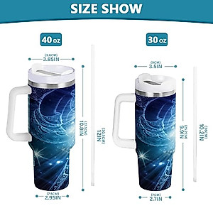 RPLIFE Galactic Bloom Blue 40 Oz Tumbler with Handle and Straw, Stainless Steel Tumbler, Insulated Coffee Mug with Lid