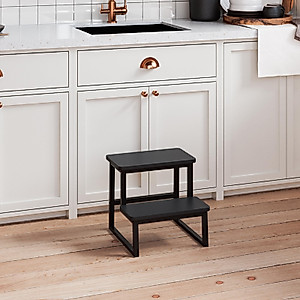 iTsst Step Stool for Adults Kids,Heavy Duty Sturdy Two Step Stool with 500LBS Capacity for Kichen Bathroom High beds, Wooden&Metal Frame, Non-Slip Rubber Pads