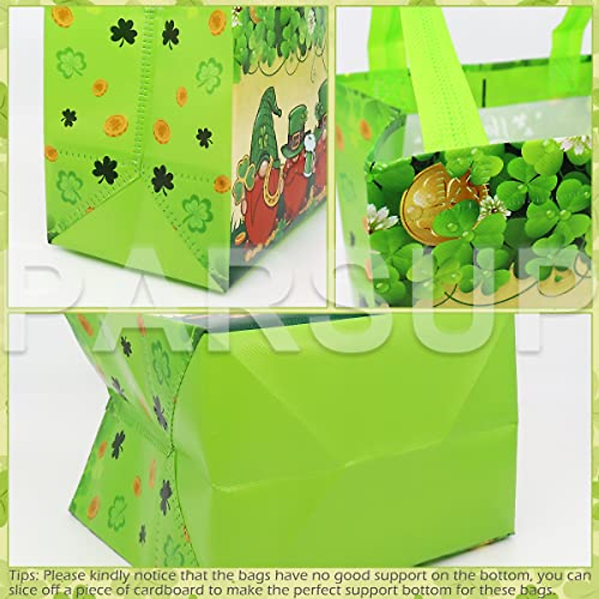 PARSUP 8PCS St Patricks Day Reusable Gift Bags, Irish Treat Bags with Handles, Saint Patrick's Day Party Bags, Multifunctional Non-Woven Bags for Gifts Wrapping, Irish Party Supplies, 8"×8"×6"