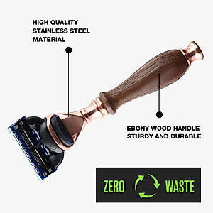 Wooden 5 Blades Razor Handle for Men & Women with 4 Refills - The Perfect Shave Companion