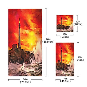 Flradish Lighthouse Towels 3 Pack Bath Towels for Bathroom Set Soft Cotton Highly Absorbent Lightweight & Quickdry Towel Set 1 Bath Towel,1 Hand Towel,1 Washclothe
