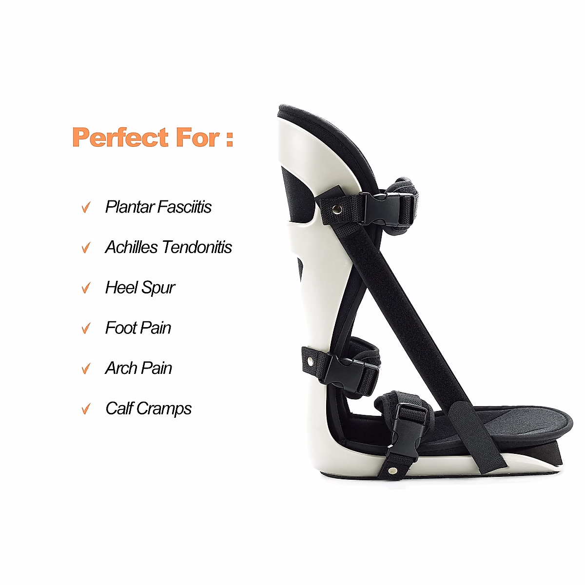 Plantar Fascitis Night Splint Adjustable Leg Support Brace for Fascia, Tendon and Calf Stretching, Heel and Bone Spur, Arch Pain Treatment Fit Right or Left Foot, Grey, Small