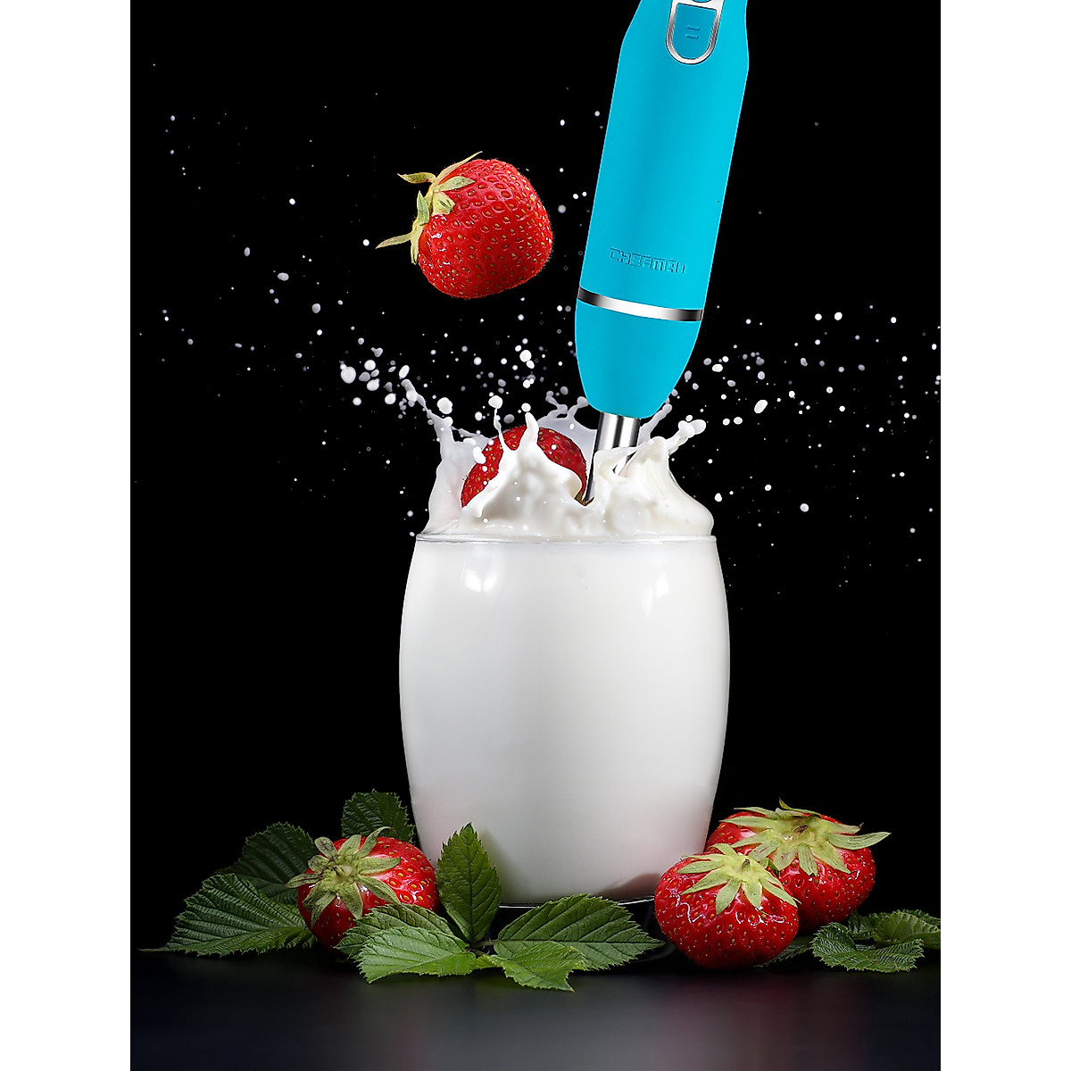 Chefman Immersion Stick Hand Blender with Stainless Steel Shaft & Blades, Powerful Ice Crushing 2-Speed Control Handheld Mixer, Purees Smoothie, Sauces & Soups, 300 Watts, Turquoise