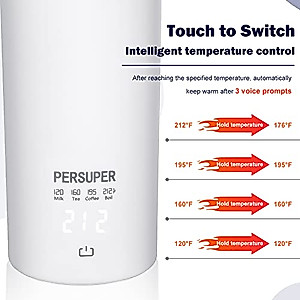 PERSUPER Portable Kettle Electric Travel Kettle 400ML Fast Boil Auto Shut-off Coffee Tea Kettle Keep Warm Function Dry Protection 316 Stainless Steel 450ML(max)