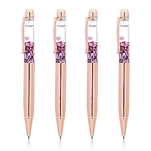 PAFUWEI 4 Pack Rose Gold Retractable Ballpoint Pen Metal Ball Pens Bling Dynamic Liquid Sand Pens Chunky Pens for Office School Supplies, Medium Point, Black Ink