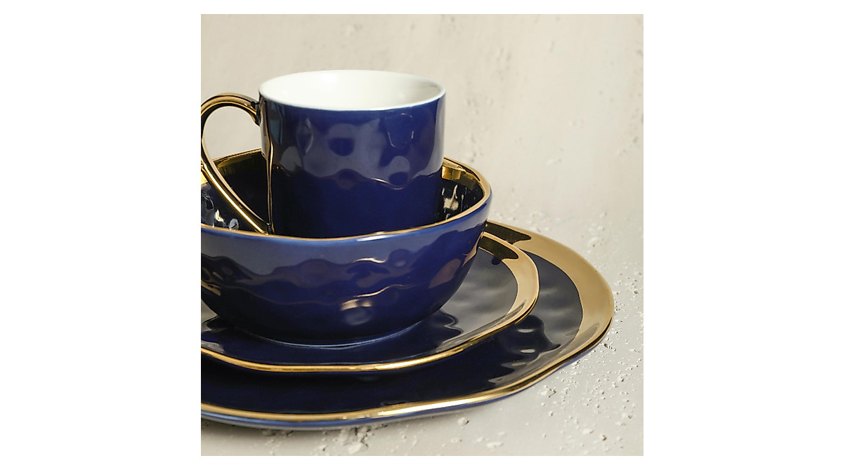 Stone Lain Blue Porcelain 16-Piece Dinnerware Set for 4