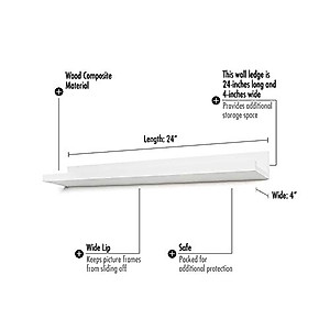 Americanflat 24 Inch White Floating Shelf with Lip - Long Wall Mounted Storage Ledge for Bedroom, Living Room, Bathroom, Kitchen, Office and More
