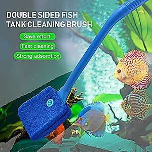 Worldity Fish Tank Cleaning Brush, Aquarium Cleaning Brush, Double-Sided Aquarium Brushes for Cleaning Glass, Aquarium Sponge with Long Handle for Glass Aquariums Fish Tank, Home, Kitchen