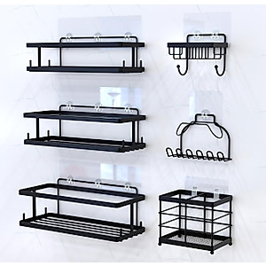 Comelyjewel 6 Pack Bathroom Adhesive Shower Shelves for Tile Wall Toiletry Kitchen Organizer and Large Capacity Bathtub Essentials Wall Rack Suction Shower Caddy for Inside Shower Storage