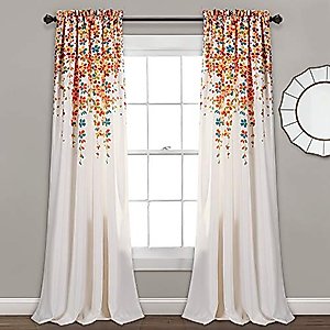 Lush Decor Weeping Flowers Darkening Window Curtains Panel Set for Living, Dining Room, Bedroom (Pair), 84 x 52 in, Turquoise & Tangerine, 2 Count