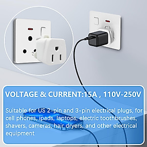 South Africa Travel Plug Adapter,South Africa Plug Adapter 3 Prong Safe Grounded USA to Any Type M for Country Such as Botswana,Nepal Pakistan,Namibia and More,White 2 Pack