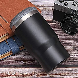 Gteller 4 in 1 Stainless Steel Can/Bottle Insulator, 14oz Two-Way Lids SUS Insulated Can Cooler, Beer Bottle holder (Black)