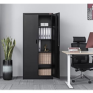 BESFUR Metal Storage Cabinet 71-inch Tall, Large Garage Locker with Adjustable Shelves & Locking Doors, Steel File Cabinet for Office, Pantry, Home (Black)