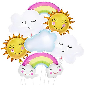KatchOn, Rainbow 31-inch Balloon Set - Pack of 7, Includes Sun & Cloud Mylar Balloons for Canticos Birthday Decorations