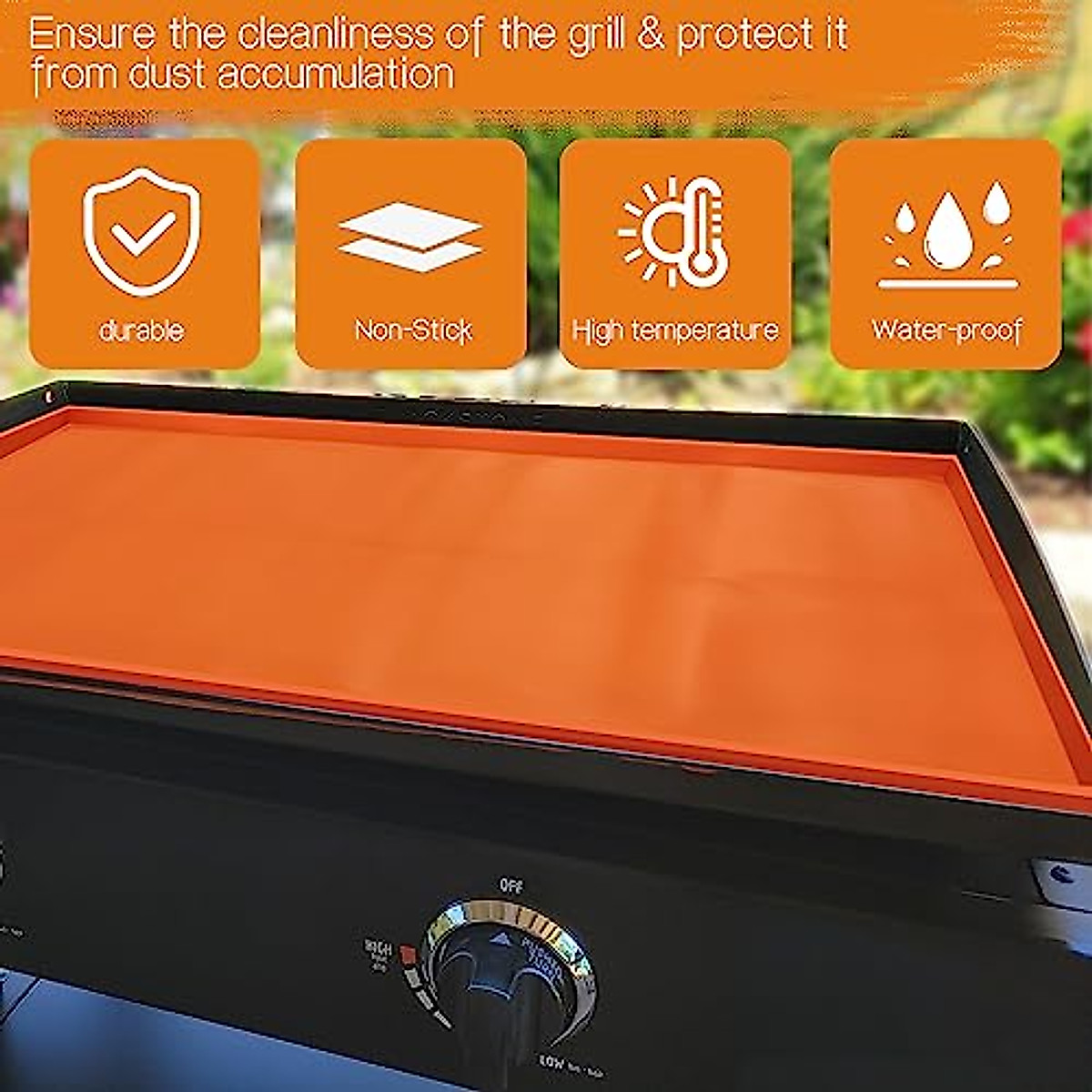 Griddle Mat for Blackstone Grill,28" Silicone Protective Mat Cover for Blackstone,Heavy Duty Food Grade Silicone Grill Cover,Protect Griddle from Rodents, Insects, Debris, and Rust(Orange)