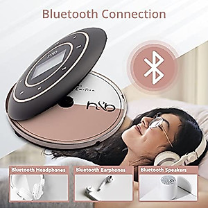 Portable CD Player with Bluetooth 5.0 & Rechargeable Battery, Aux Output, FM Transmitter for Car USe, LCD Backlight Display and Touch Button Technology, 12hr Playtime by Hevet & Bugg