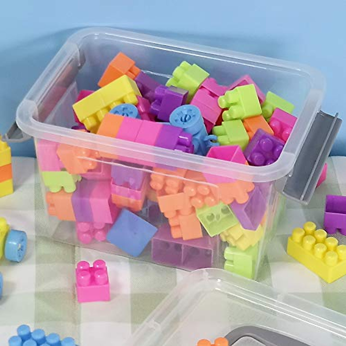 Pekky 3.5 Quart Clear Plastic Bins, Plastic Small Handle Storage Box, 6 Packs(Gray)