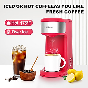 Hrelec Single Serve Coffee Maker, 2 in 1 K Cup Coffee Maker for Capsule and Ground Coffee, One Cup Small Coffee Machine with Self-Cleaning Function, 8-14 oz Brew Size