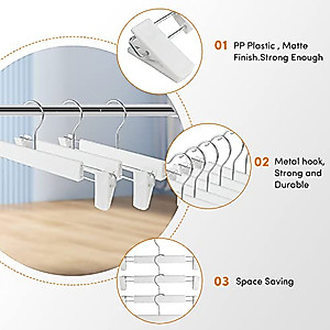 DEDU Pants Hangers with Clips White 12 Pack, Skirt Hangers for Women Plastic Adjustable, Short Hangers for Closet Non Slip 360 ° Swivel Hooks