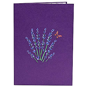 Paper Love 3D Pop Up Card, Lavender Basket, For Mothers Day, Valentines Day, Birthday, All Occasions - 5" x 7" Cover - Includes Envelope and Note Tag