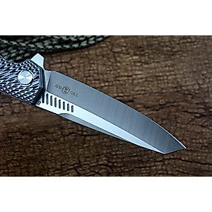 TwoSun TS16 G10 Handle Folding Knife D2 blade Flipper Fast Opening Pocket Survival with Clip, black&white