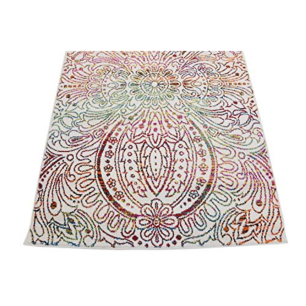 Unique Loom Lyon Collection Colorful Abstract Floral Rainbow Gradient Area Rug, 4 x 6 Feet, Ivory/Pink