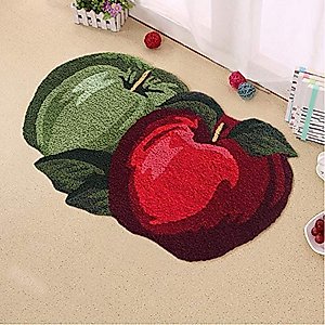 TEALP Fruit Area Rug Apple Shape Mat Cute Rugs for Kids, Mats for Bedroom/Living Room/Bathroom/Kitchen, Hand Woven Home Décor Mat, Modern Washable Non-Slip Indoor Rugs 17.7"x 31.5", Red