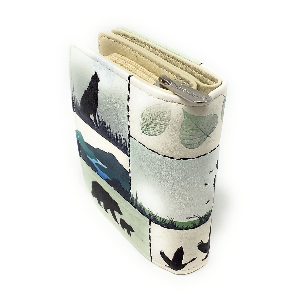 Shag Wear Wild Life Moose Polar Bear Wolf Canadian Geese Small Wallet for Women and Teen Girls Vegan Faux Leather 4.5" Beige