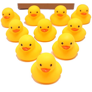 50-Pieces Float & Squeak Mini Rubber Duck Baby Bath Ducky Sound Shower Toys for Kids, Mini Round Eye Rubber Ducks Baby Shower Toy for Toddlers Boys Girls