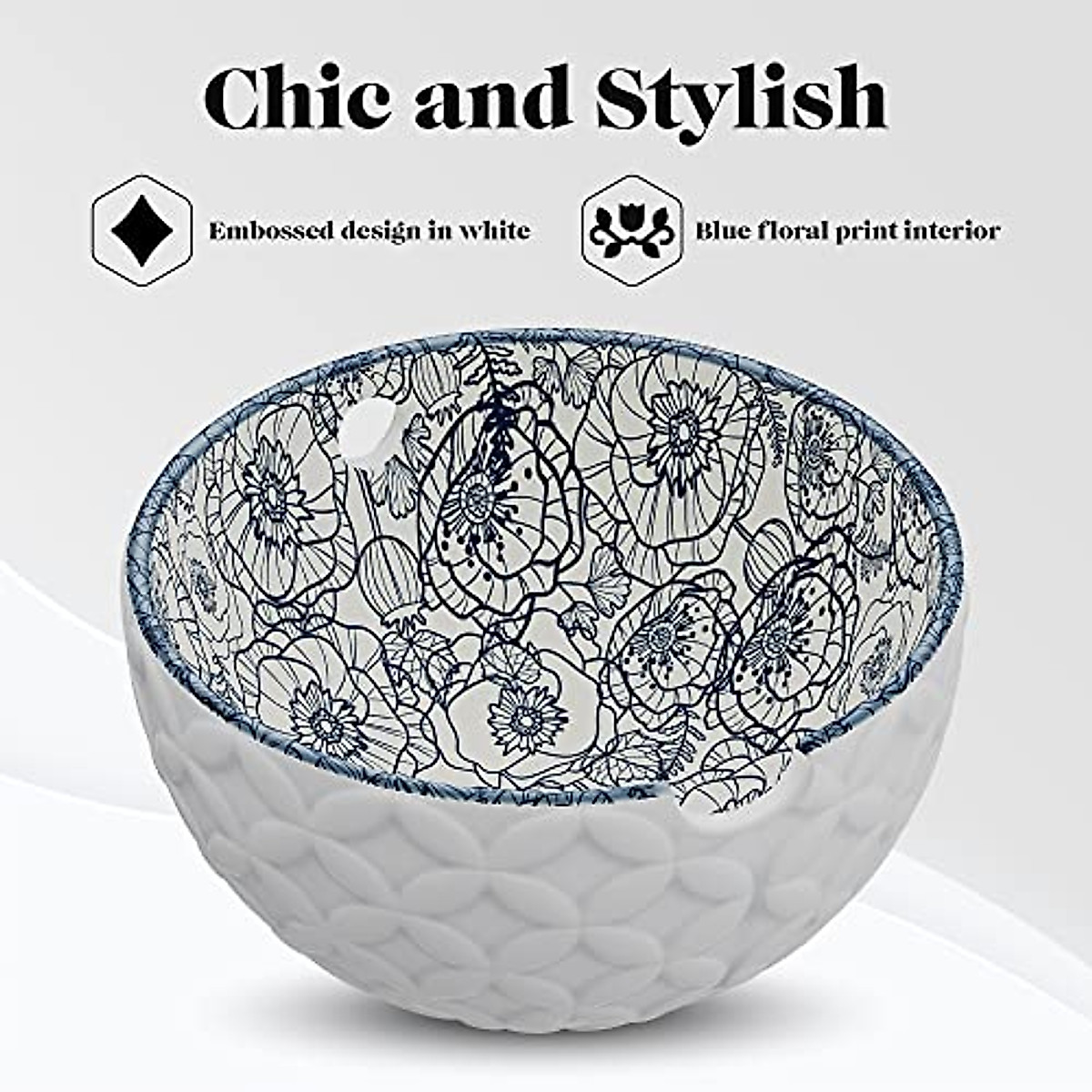 American Atelier Ramen Bowl with Chopsticks | Set of 2 | Soup Bowls for Kitchen | Udon Noodle Bowls with Chopsticks | Stoneware Soup Bowl | 6" Diameter (21 Oz) - Blue Floral Print