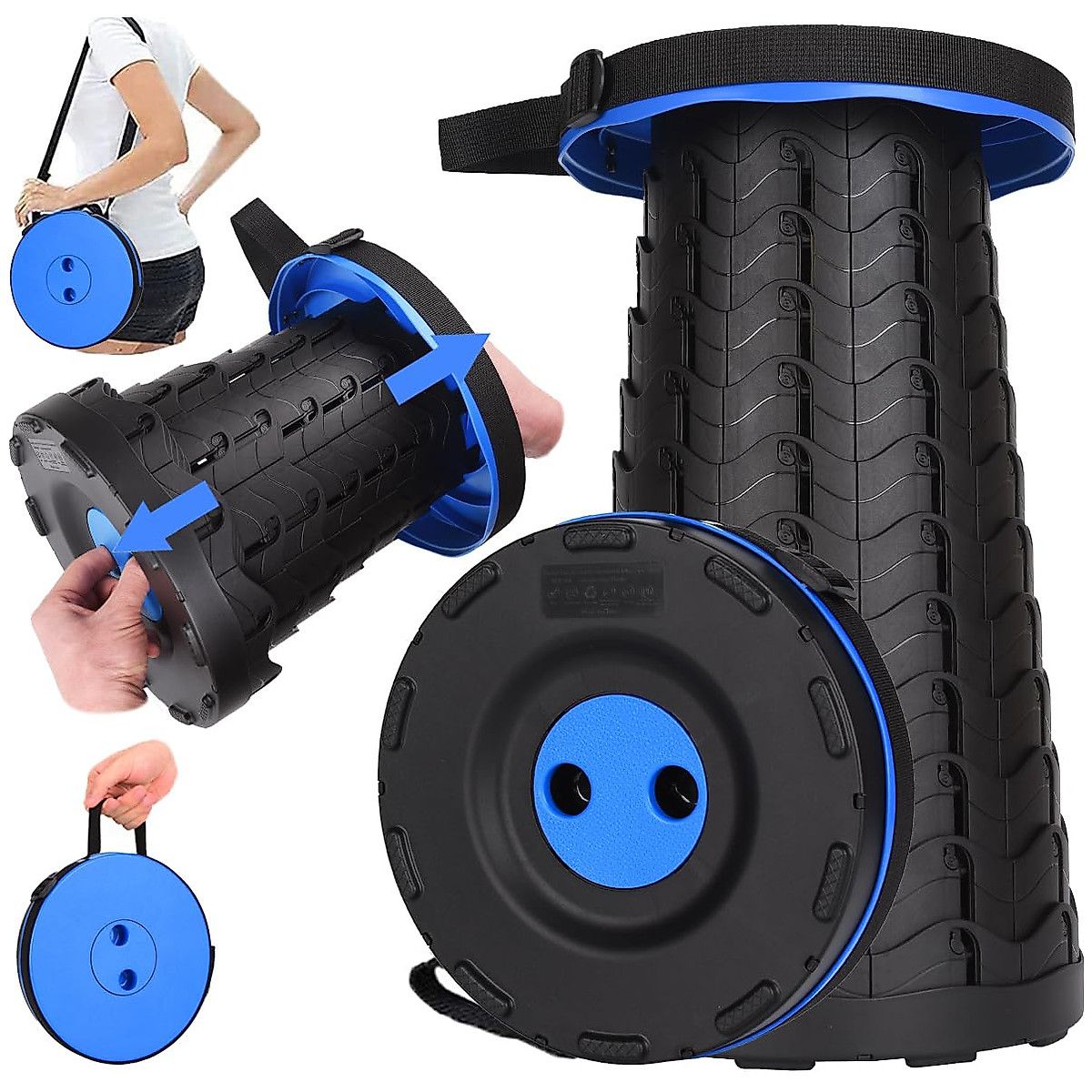 Fishboy Upgraded Collapsible Stool for Adults,Portable Retractable Folding Telescoping Foldable Camping Stool Holds 400lbs for Outdoor Fishing Hiking Gardening Travel BBQ