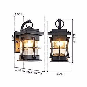 Delicavy Outdoor Wall Lanterns Small IP65 Waterproof Outdoor Wall Sconce Black Metal with Clear Seeded Glass Exterior Light fixtures Outside Wall Mount for Garage Driveway Patio Porch Lighting, Black