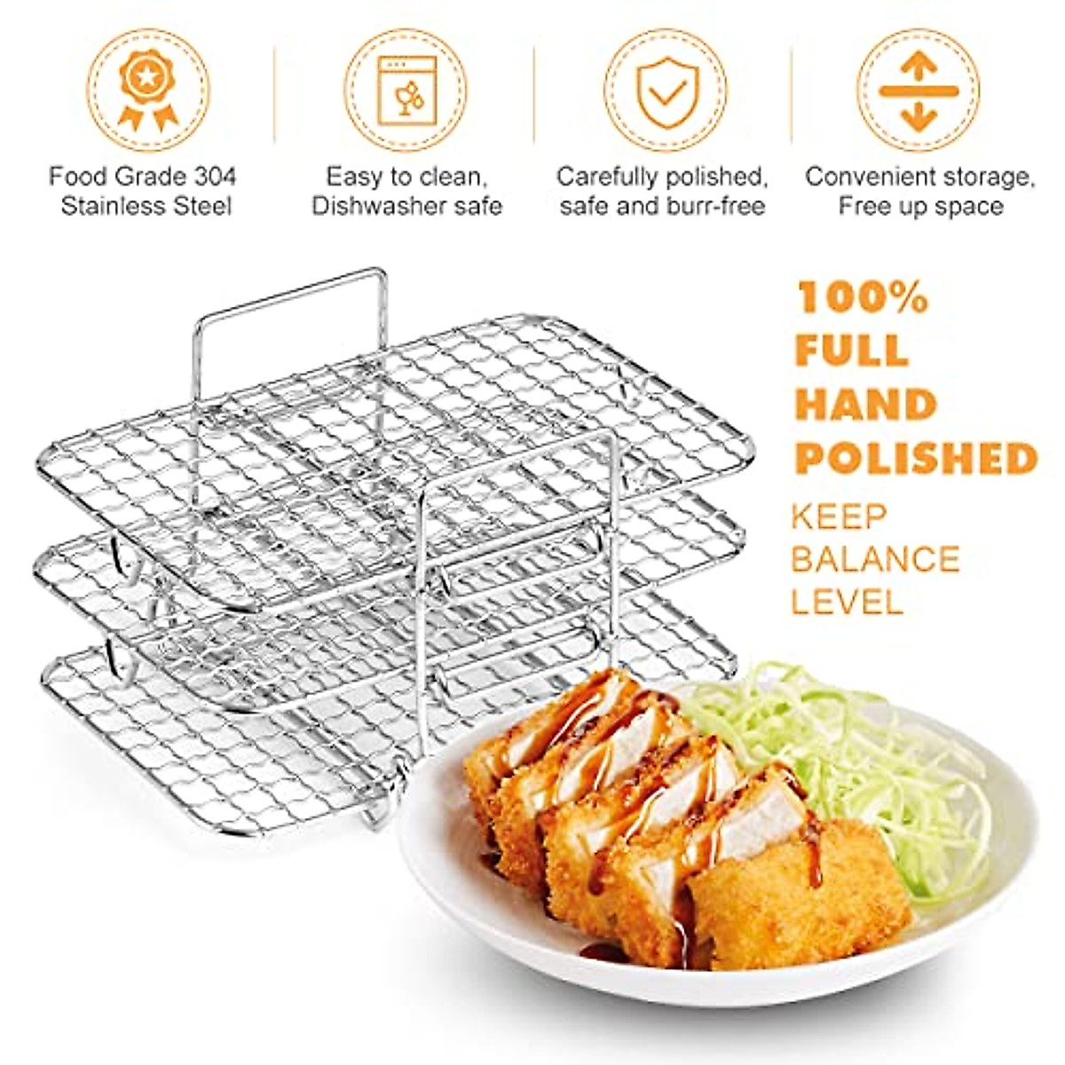 AIEVE Air Fryer Rack Compatible with Ninja Dual Air Fryer, 304 Stainless Steel Multi-Layer Dehydrator Rack Toast Rack Air Fryer Accessories Compatible with Ninja DZ201 Air Fryer Ninja Foodi Air Fryer