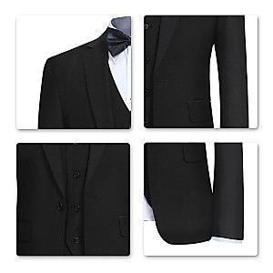 YFFUSHI Men's Slim Fit 3 Piece Suit One Button Blazer Tux Vest & Trousers,Black,Large