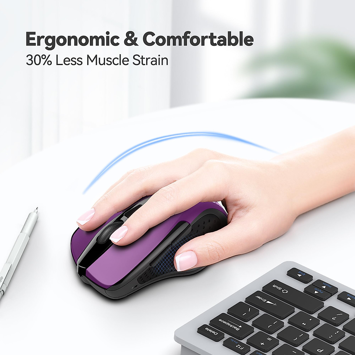 TECKNET Wireless Mouse, 2.4G Ergonomic Optical Mouse, Computer Mouse for Laptop, PC, Computer, Chromebook, Notebook, 6 Buttons, 24 Months Battery Life, 2600 DPI, 5 Adjustment Levels