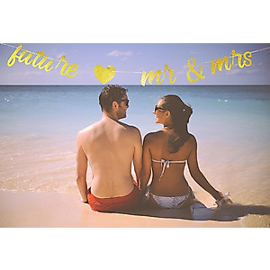 Future Mr & Mrs Banner Perfect for Bachelorette Wedding Engagement Bridal Shower Party Hanging Sign Photo Booth Props (Gold Glitter)