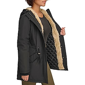 Levi's Women's Lined Hooded Parka Jacket (Regular & Plus Sizes), Black/Tan Faux Fur, X-Large