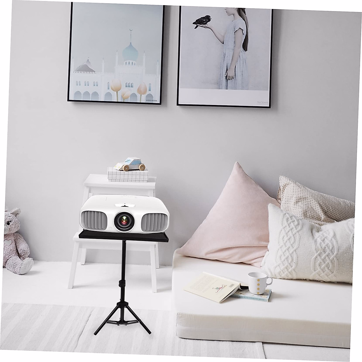 FUNOMOCYA Adjustable Projector Mount Floor Stand 55cm Tall Metal Laptop Tripod Shelf Holder for Home Business