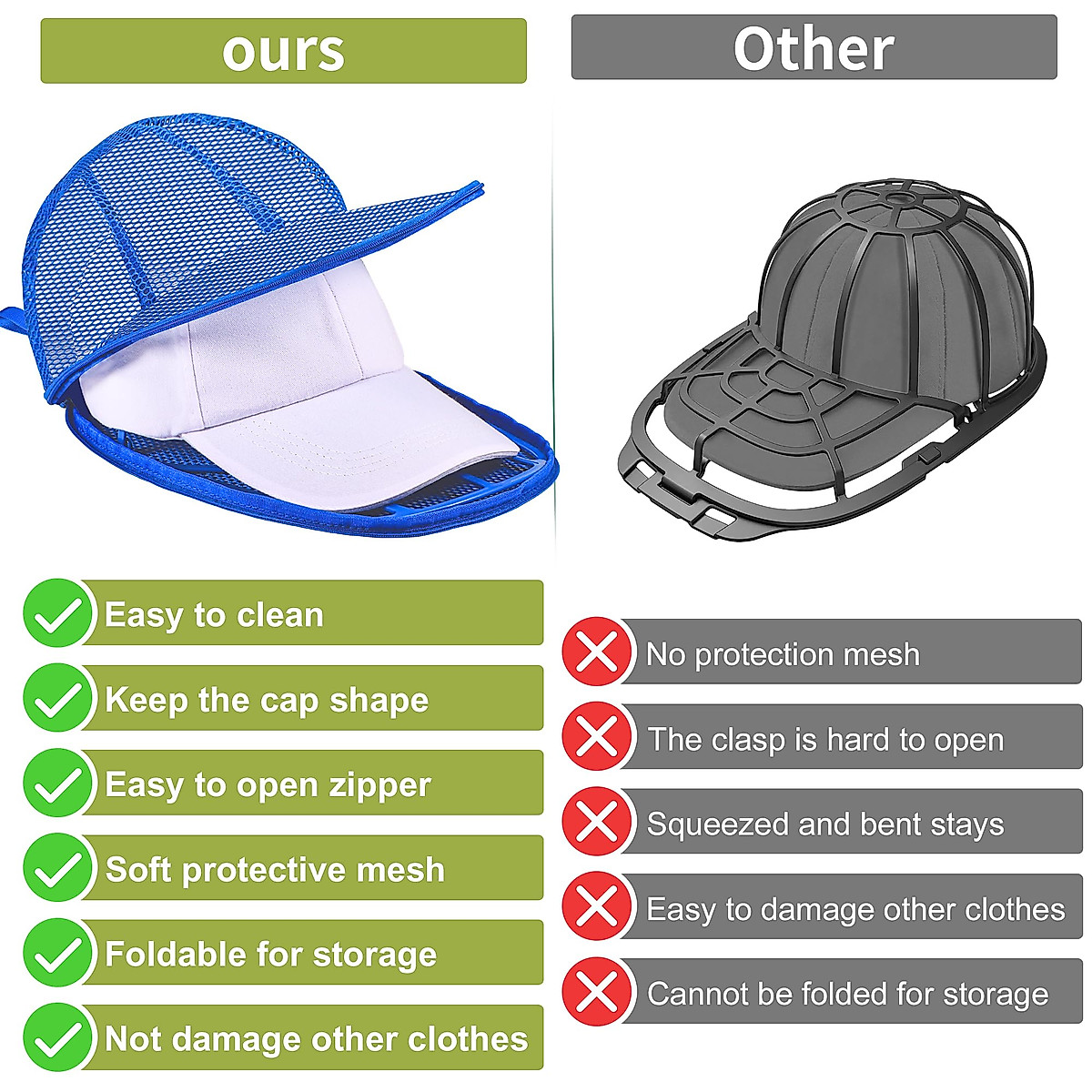 MAGTSMEI Hat Washer Cage, 1Pack Hat Washer for Baseball Caps Foldable Hat Cleaner for Washing Machine, Dishwasher Hat Rack Protector Organizer Storage for Flat & Curved Hats Blue