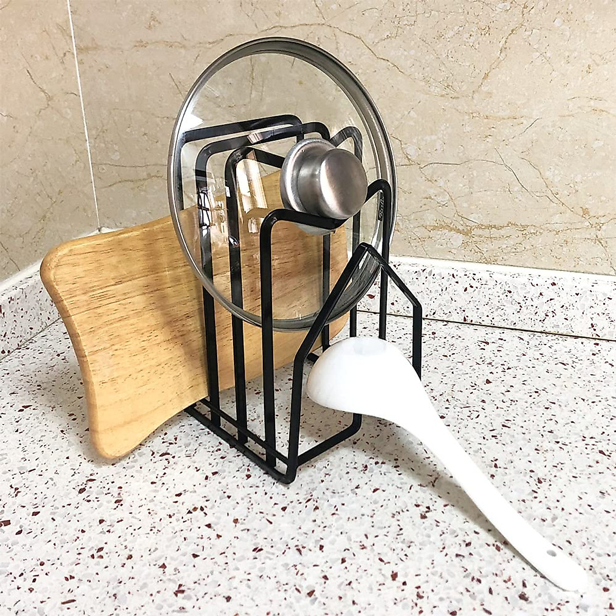 Cutting Board Rack Lid and Chopping Board Block Shelf Organizer Multilayer Stand Holder Kitchen Countertop Pot Pan Store Rack Color Black