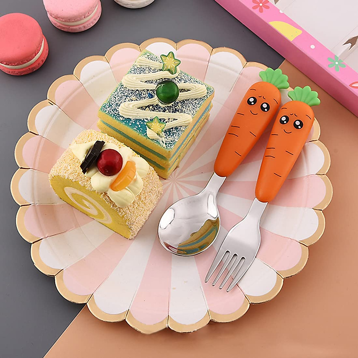 Travel Cutlery Set Baby With Case, 2 PCS Toddler Utensils, Kids Spoon And Fork Self-Feeding, Carrot Child Flatware Sets, Stainless Steel Fun Baby Silverware