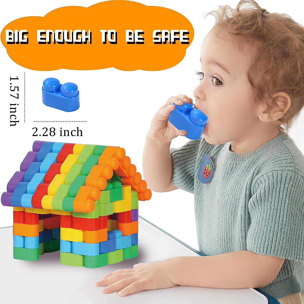 RAINBOW TOYFROG Building Blocks Toys for Toddlers–Educational Development STEM Toys–Safe Skill Building Toys for Boys&Girls – Set of 74pcs with Alphabet &Umber Stickers – Included Storage Bag