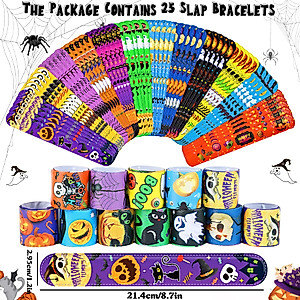 JUNEBRUSHS 50 Pack Halloween Party Favors Halloween Slap Bracelets Rubber Wristbands Assorted for Kids Halloween Slap Bands for Boys Girls Halloween Classroom Prizes Gifts Toys Treat Bag Fillers