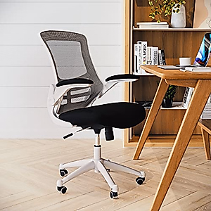 Flash Furniture Kelista Office Chair, Ergonomic, Mid-Back, White Frame, Black Mesh with Swivel