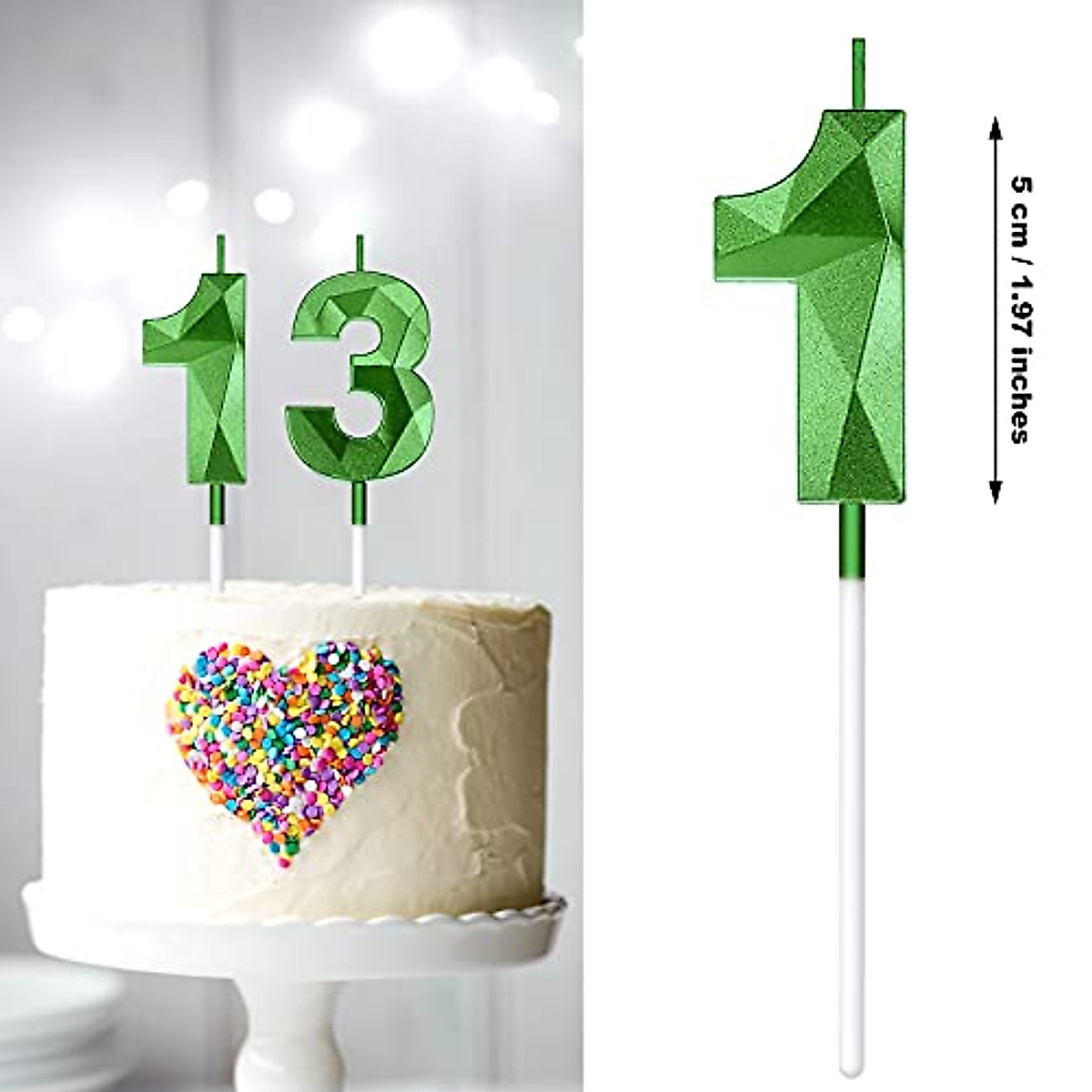 13th Birthday Candles Cake Numeral Candles Happy Birthday Cake Candles Topper Decoration 3D Design Number Candles Cupcake Topper for Birthday Wedding Anniversary Celebration Favor, Green